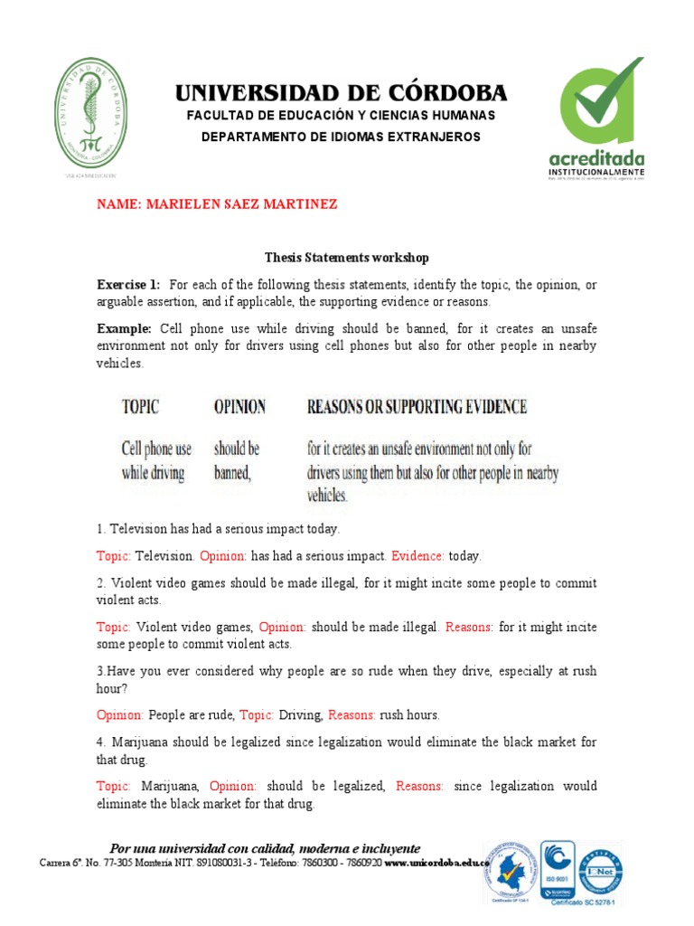 Thesis Statements Workshop | PDF | Adolescence