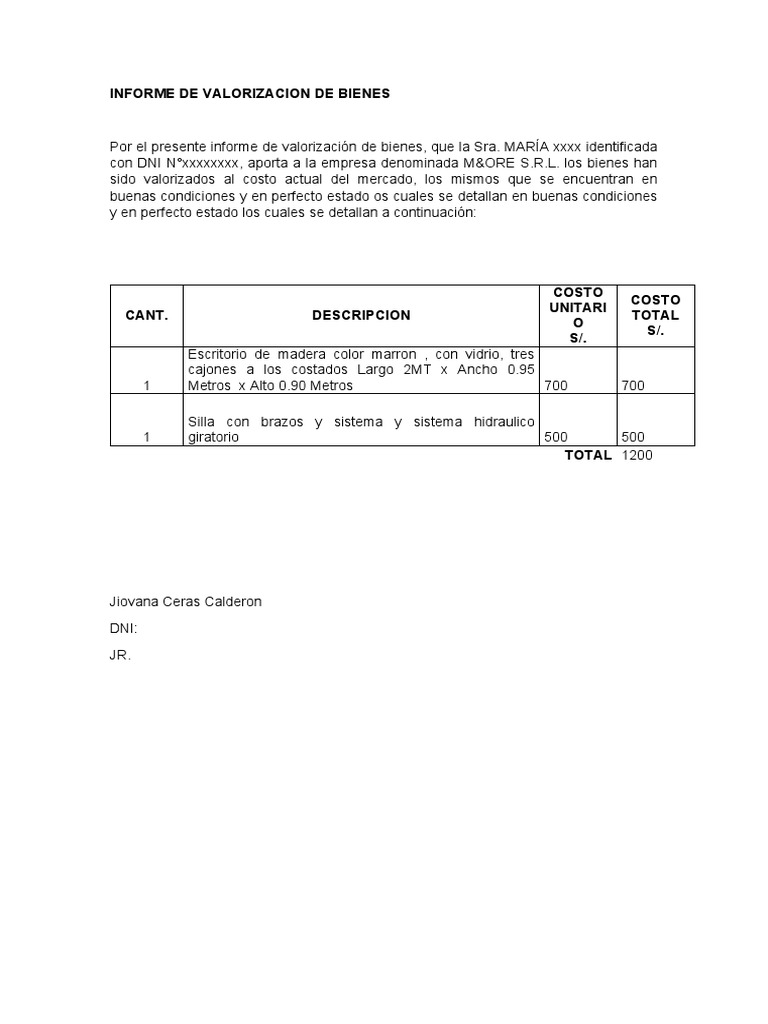 Informe de Valorizacion de Bienes | PDF