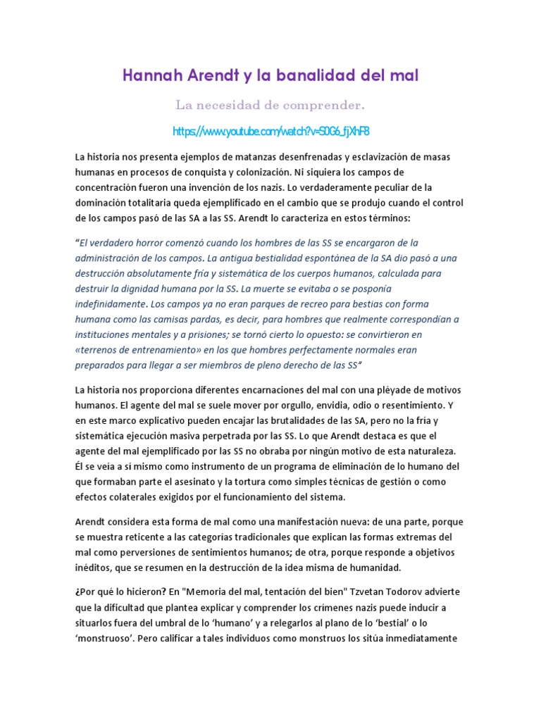 Hannah Arendt y La Banalidad Del Mal | PDF | Hannah Arendt | Filosofía