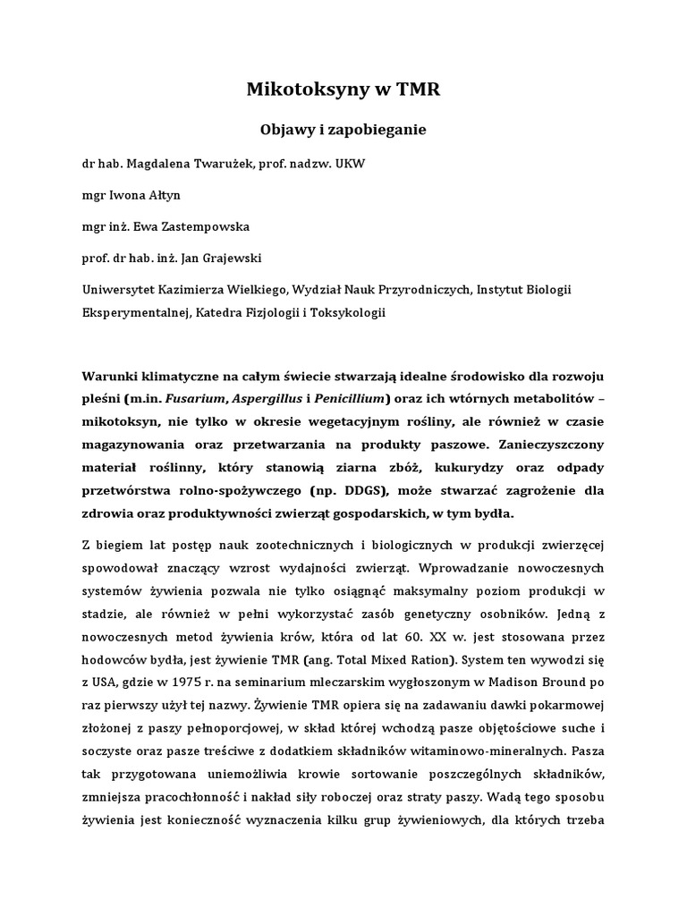 Mikotoksyny W TMR | PDF