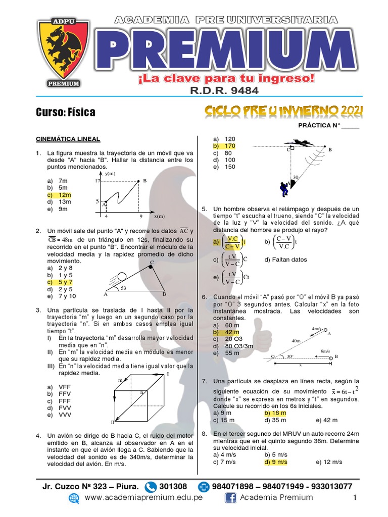 Fisica Pre U Inv21 02 Cinematica Lineal | PDF | Velocidad | Velocidad