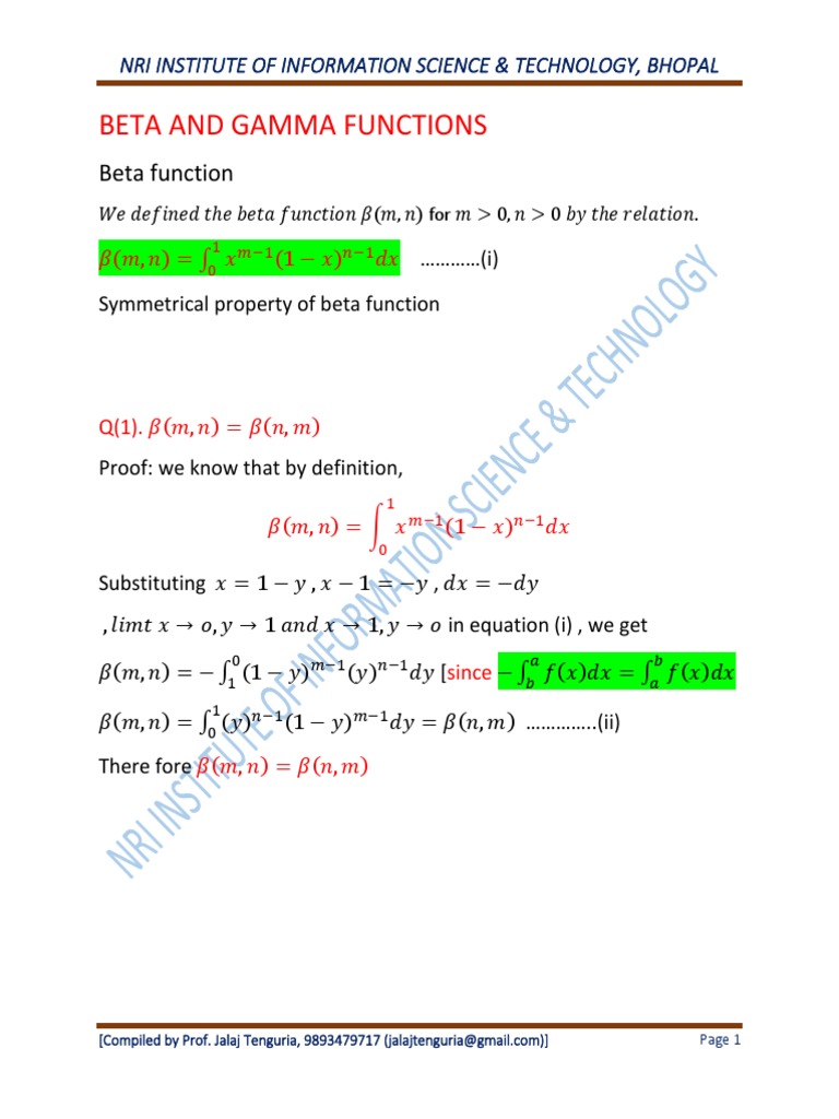 Beta and Gamma Functions Explained | PDF | Function (Mathematics ...