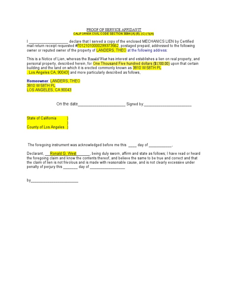 Sample Proof OF SERVICE AFFIDAVIT | PDF