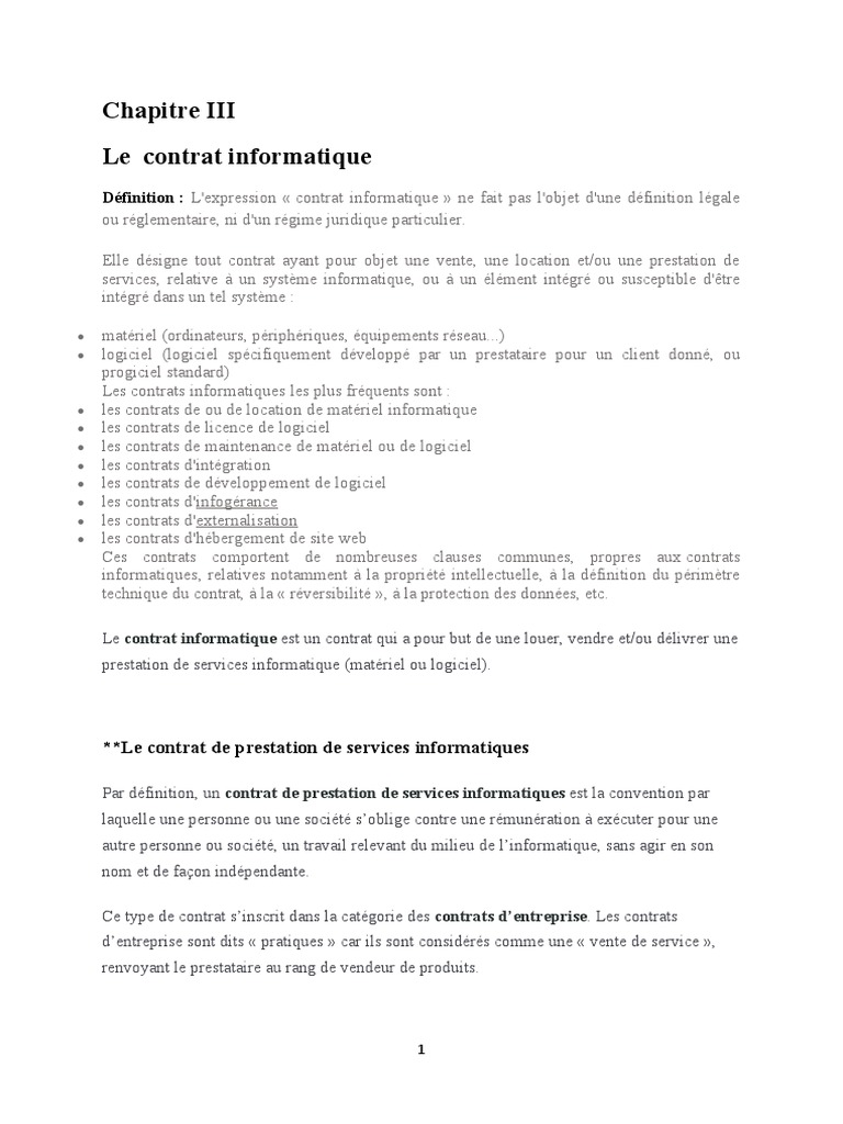 Le Contrat Informatique - Doc 1 1 | PDF | Informatique | Logiciel