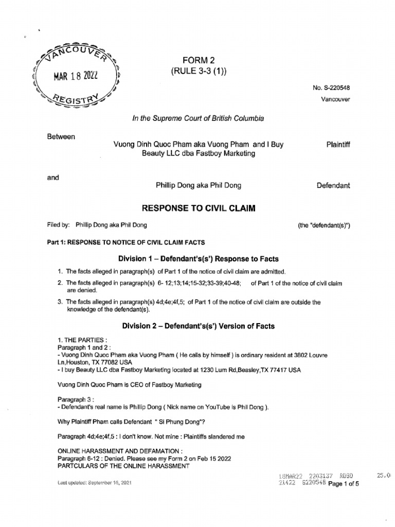 Response To Civil Claim 03-22-22 | PDF