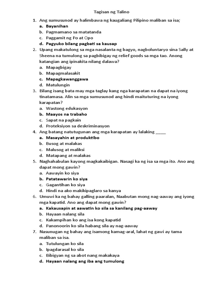 Tagisan NG Talino-ESP | PDF