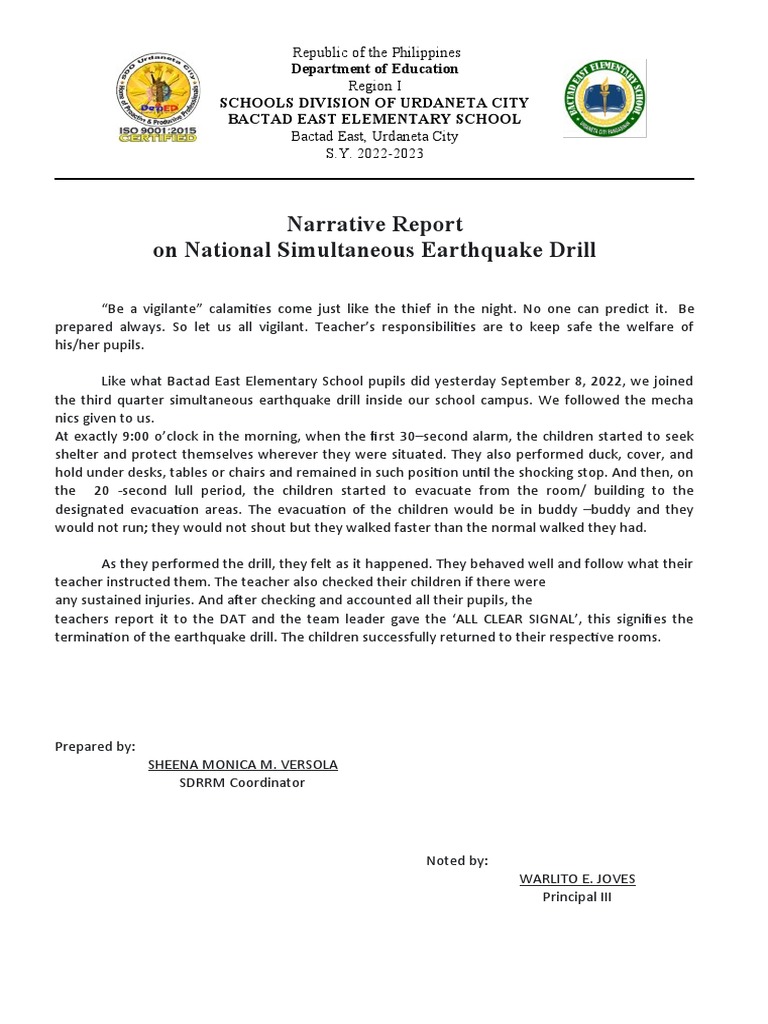 Earthquake Drill Report 2022 | PDF | Emergency Management