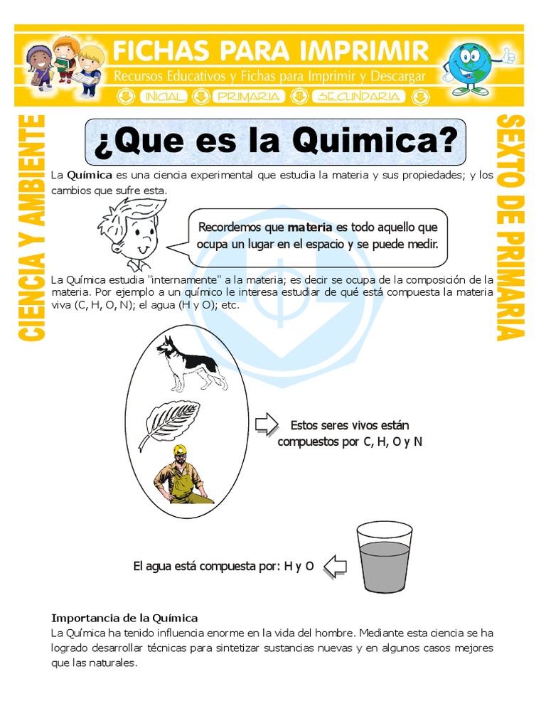 Ficha Que Es La Quimica para Sexto de Primaria | PDF | Química | Importar