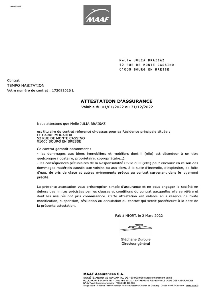 Attestation D'assurance | PDF