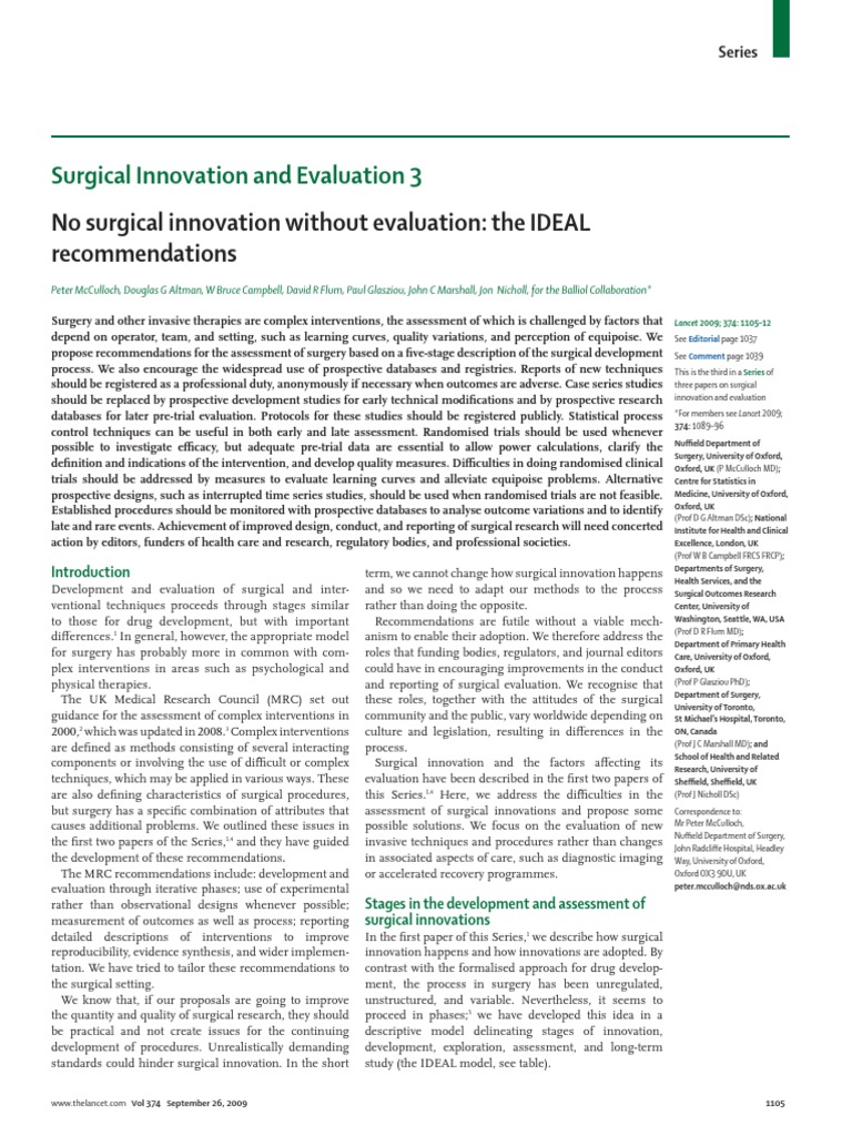 The IDEAL Recommendations | PDF | Randomized Controlled Trial | Surgery