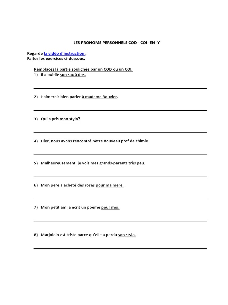Les Pronoms Personnels Cod - Coi - en - y | PDF | Arts du langage et discipline
