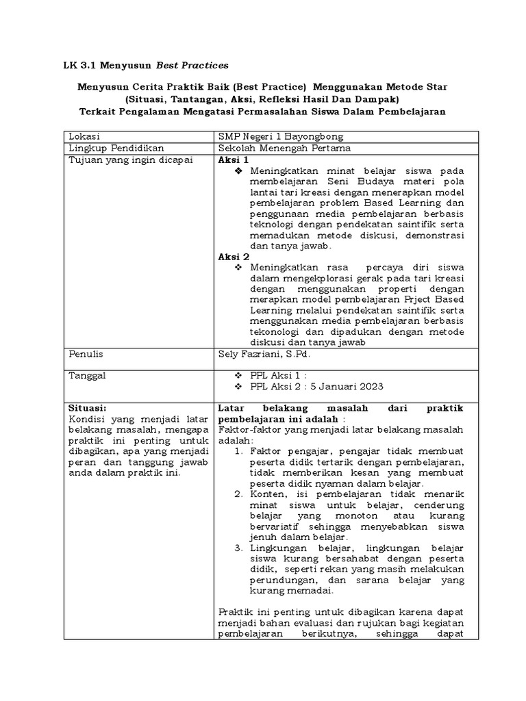 LK 3.1 Menyusun Best Practices Sely Fazriani | PDF