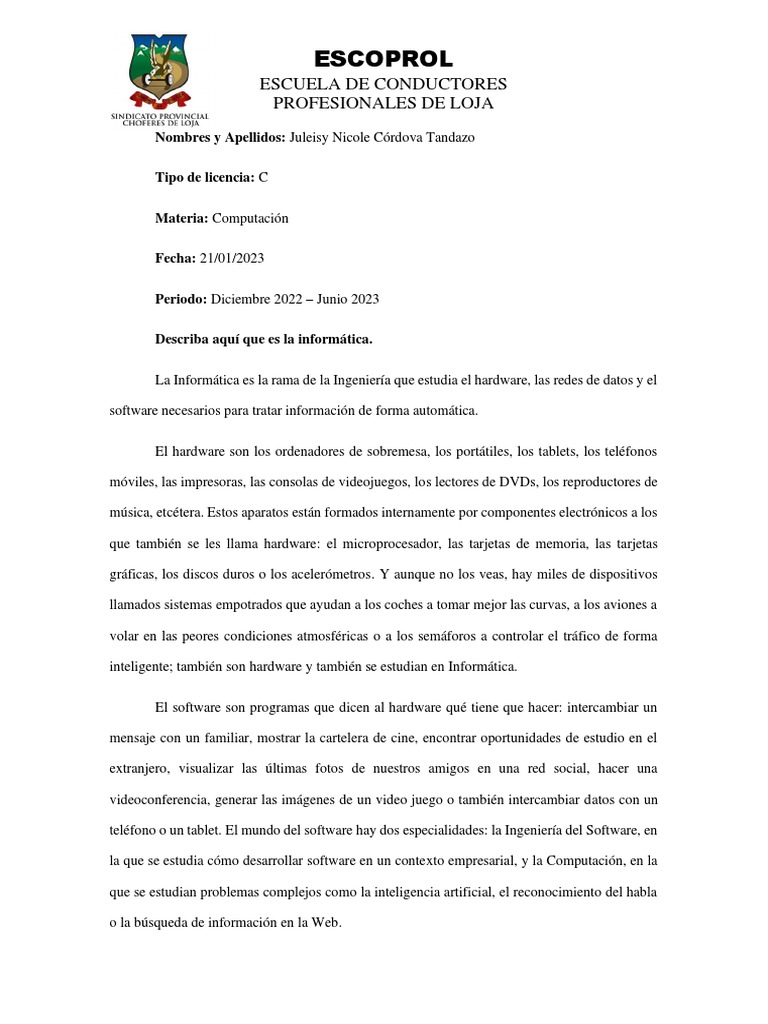 Actividad 1 de Lección 1 de Módulos Básicos Volumen 2 - Computacion | PDF | Informática