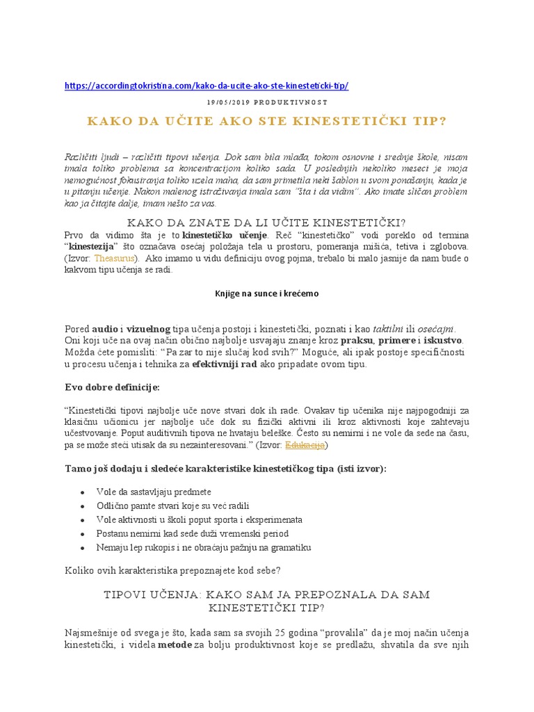 Kinesteticko Ucenje | PDF