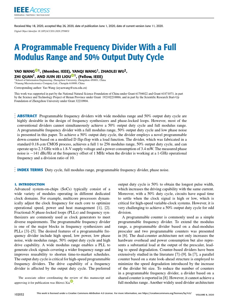 A Programmable Frequency Divider With A Full Modulus Range and 50 Output Duty Cycle | PDF ...