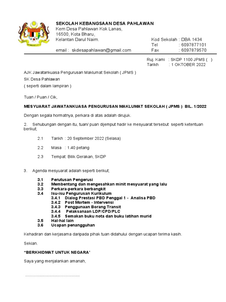 Notis Panggilan Mesyuarat | PDF