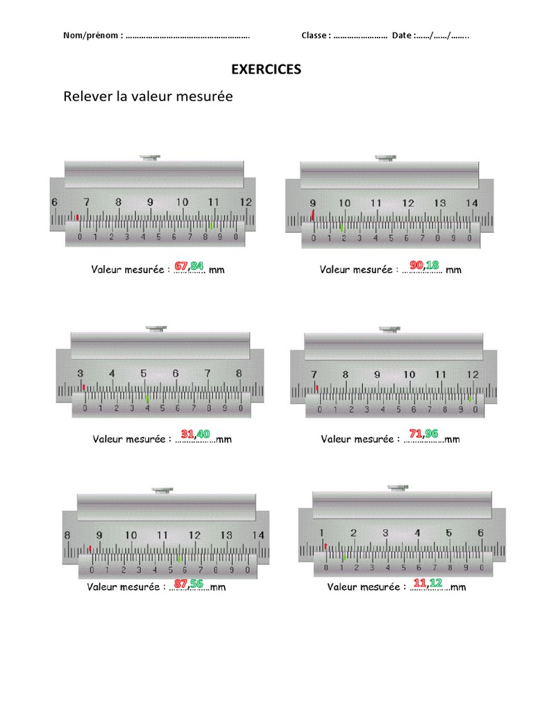 0 EXERCICES Lecture Pied À Coulisse CORR | PDF
