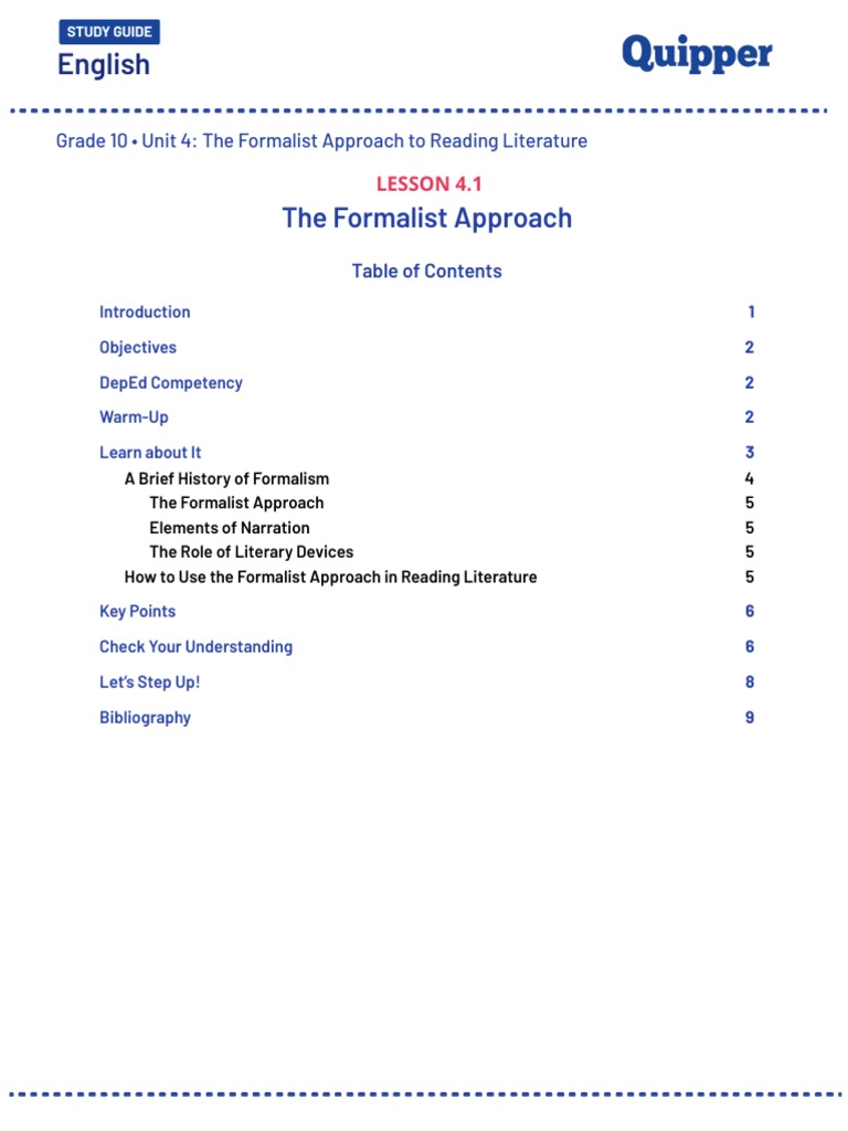 ME Eng 10 Q3 0401 - SG - The Formalist Approach | PDF | Cognition | Writing