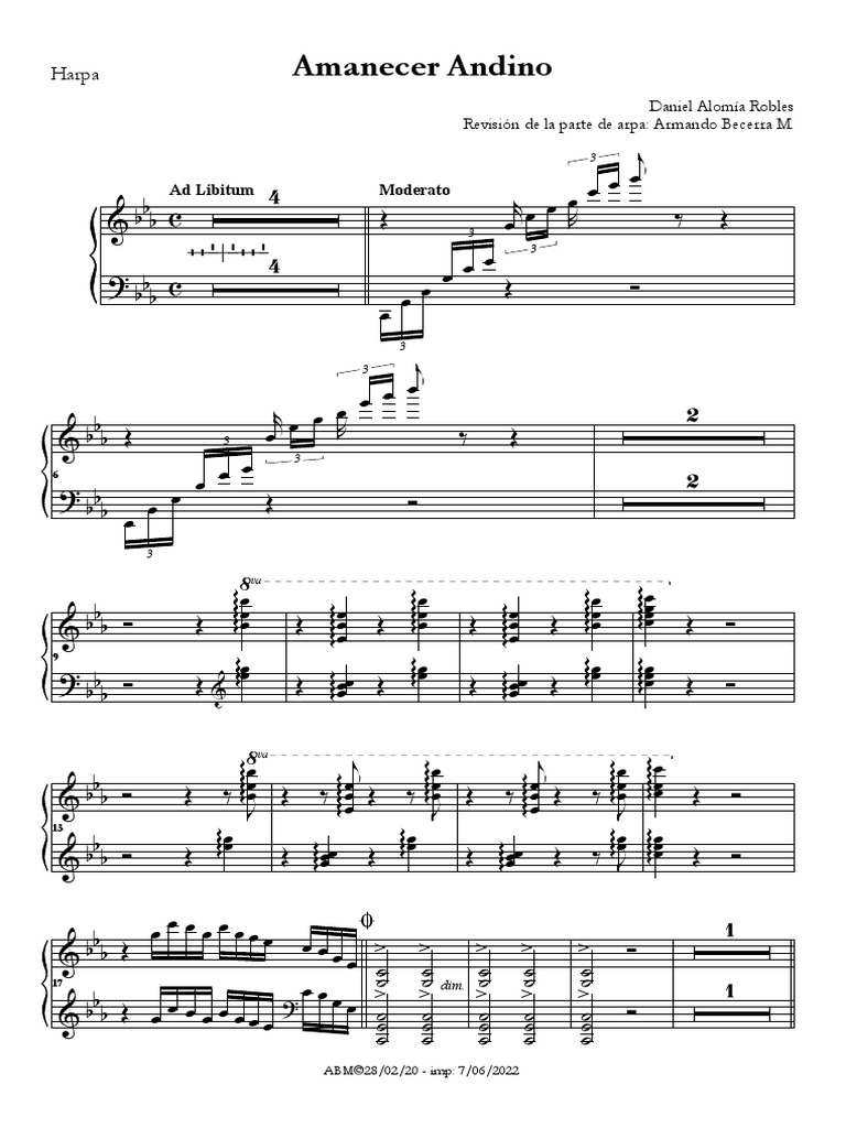 Amanecer Andino - Robles - Arpa | PDF