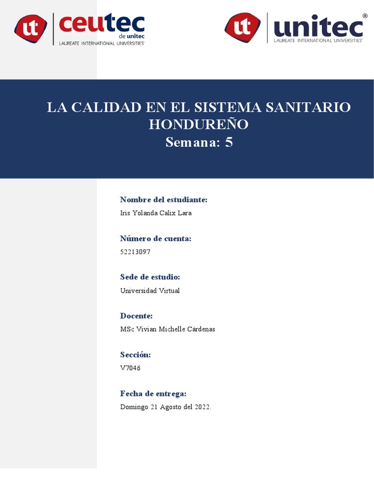 Calix - Calidad en El Sistema Sanitario Hondureño - S-5 | PDF | Hospital | Enfermería