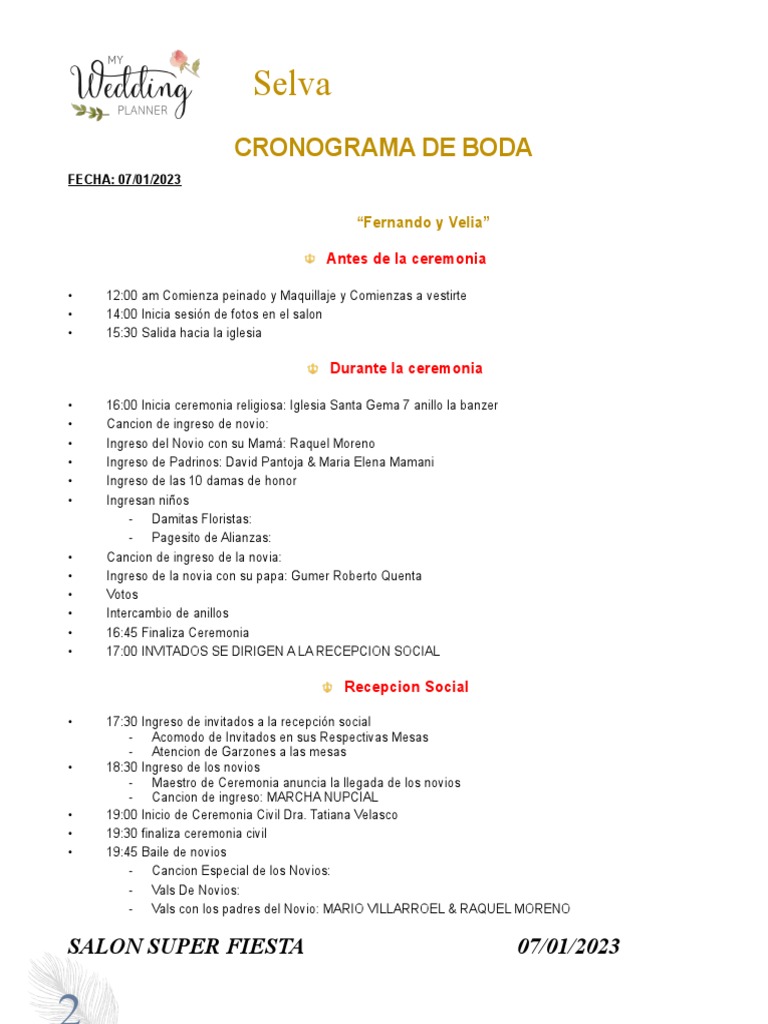 Cronograma de Boda Dra. Velia | PDF