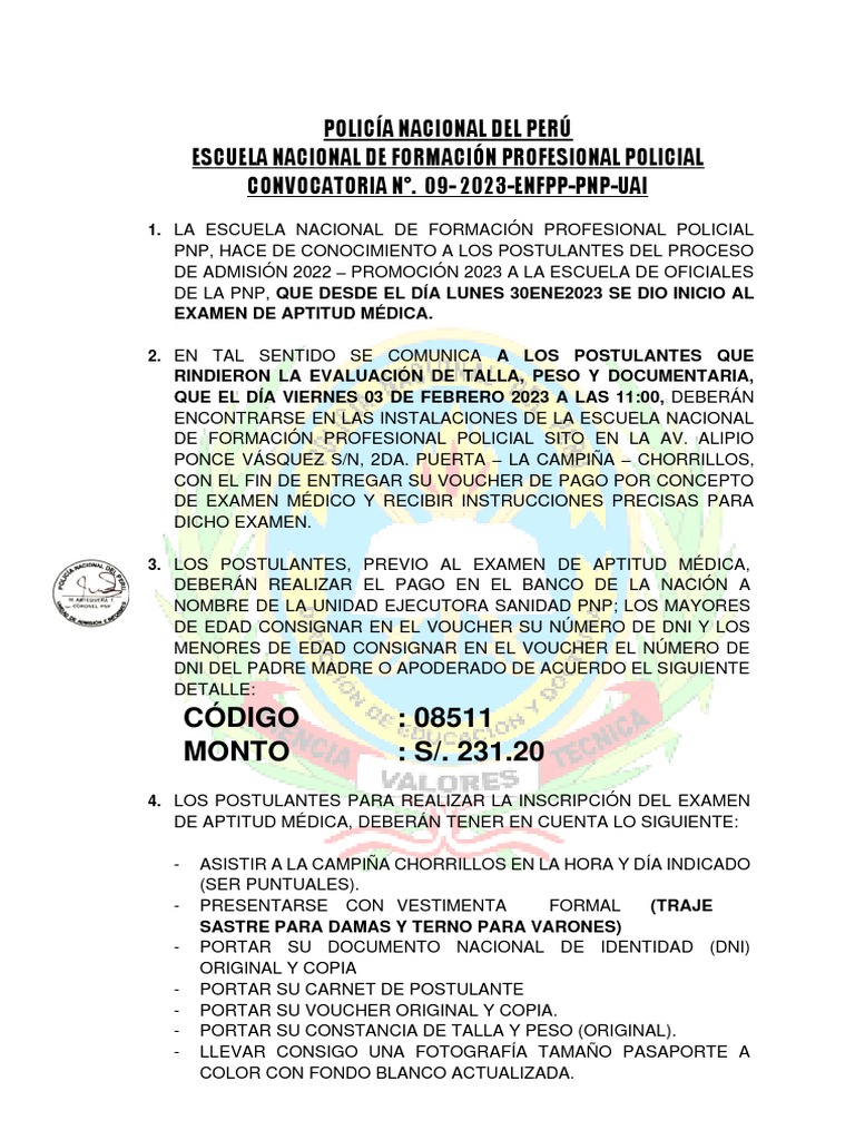 Com 09 de Examen Medico-Actualizado | PDF | Cumplimiento de la ley | Crimen y violencia