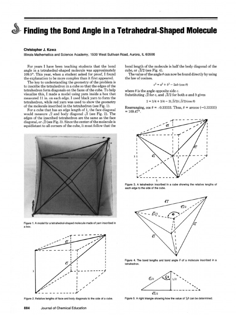 Finding The Bond Angle in Tetrahedral-Shaped Molecule: Christopher J ...