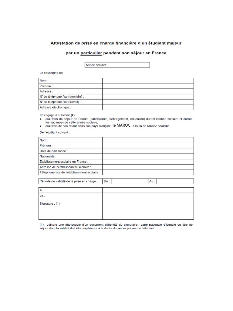 Attestation de Prise en Charge Financière | PDF