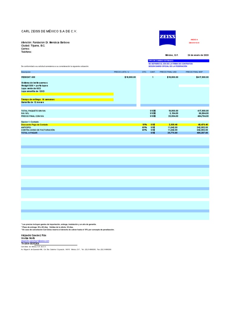 ASR - Cotizacion RESIGHT 500 Fundacion Dr. Mendoza Barbosa Ene, 25 | PDF