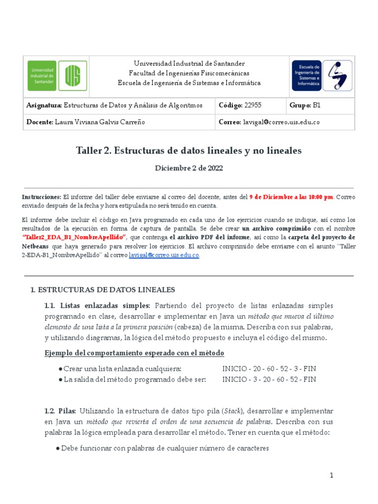 Taller 2: Estructuras de Datos en Java | PDF | Cola (tipo de datos ...