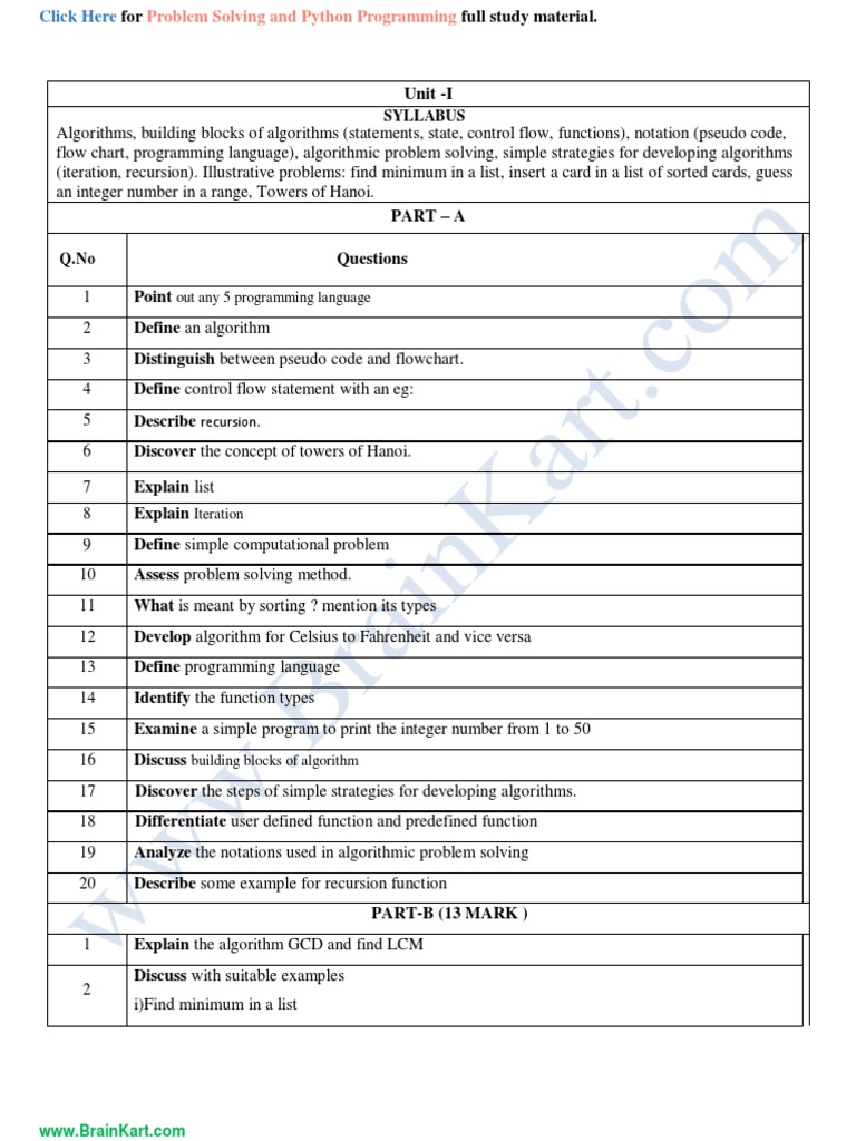 Question Bank-Problem Solving and Python Program | PDF | Parameter ...