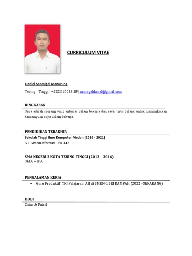 Curriculum Vitae: Daniel Sanmigel Manurung | PDF | Karier & Perkembangan | Bisnis