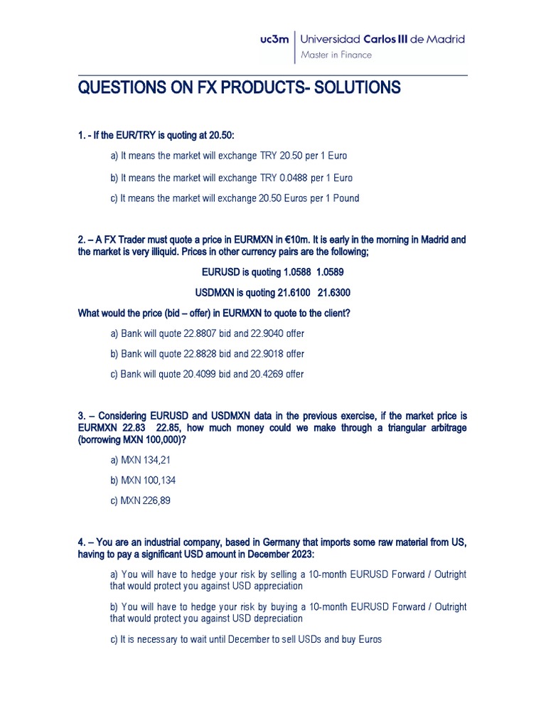 1 Questions On FX Product 2023 | PDF | Foreign Exchange Market | Swap ...