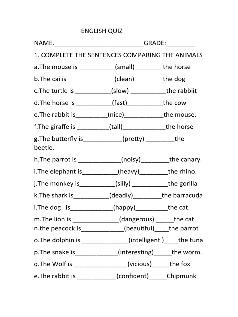 COMPARATIVE ADJECTIVES Quiz | PDF