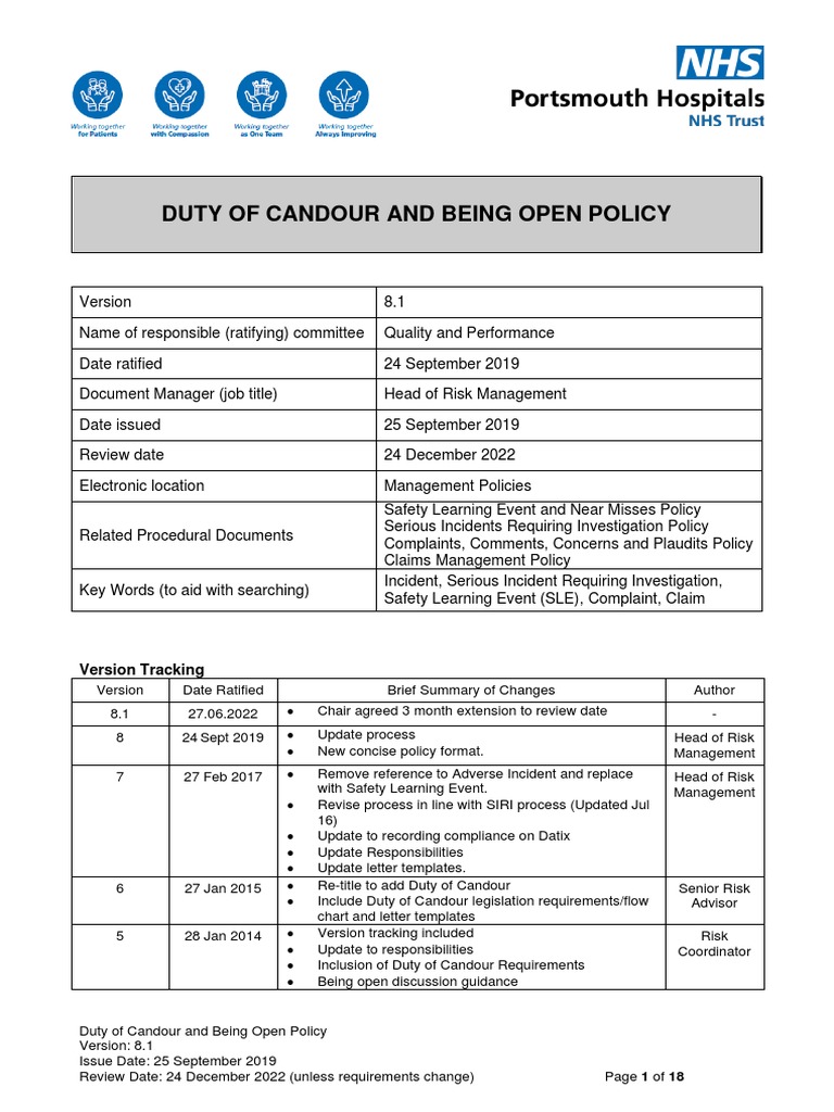 Duty of Candour Policy Overview | PDF | Caregiver | Patient Safety