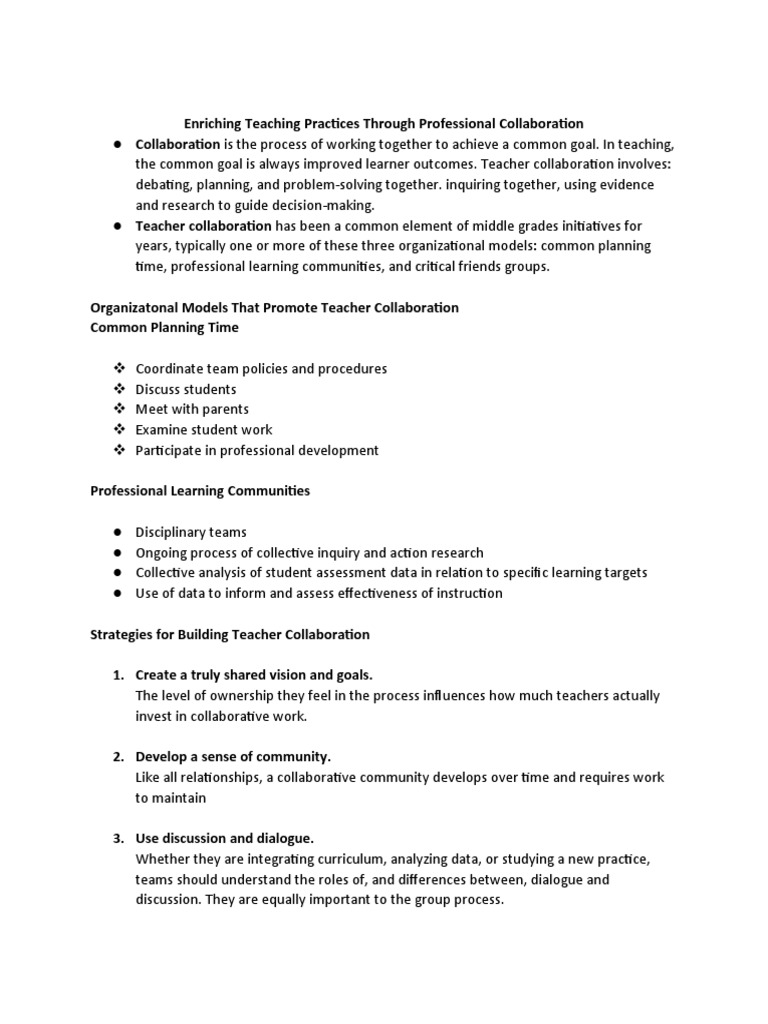 Enhancing Teaching Through Collaboration | PDF | Collaboration | Teachers