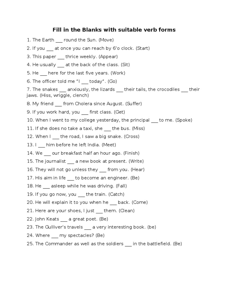 Verb Forms Fill-in-the-Blanks Exercise | PDF | Nature