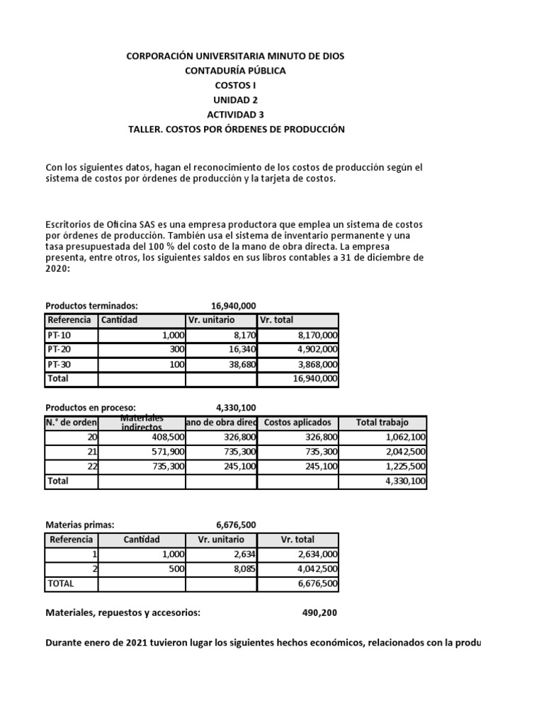 Solucion Taller Costos 1-1 | PDF | Costo | Inventario