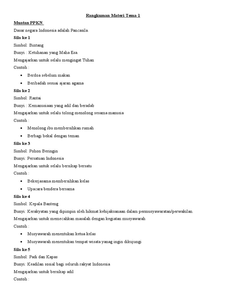 Rangkuman Materi Tema 1 UAS | PDF