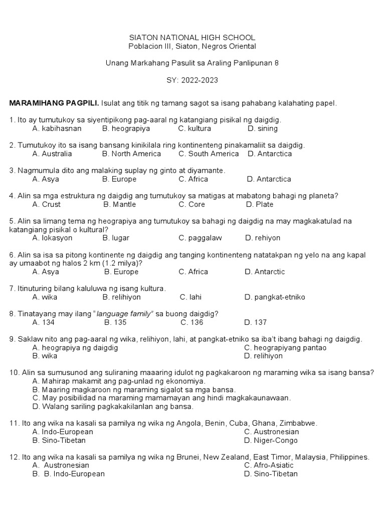 Unang Markahan sa AP8 | PDF