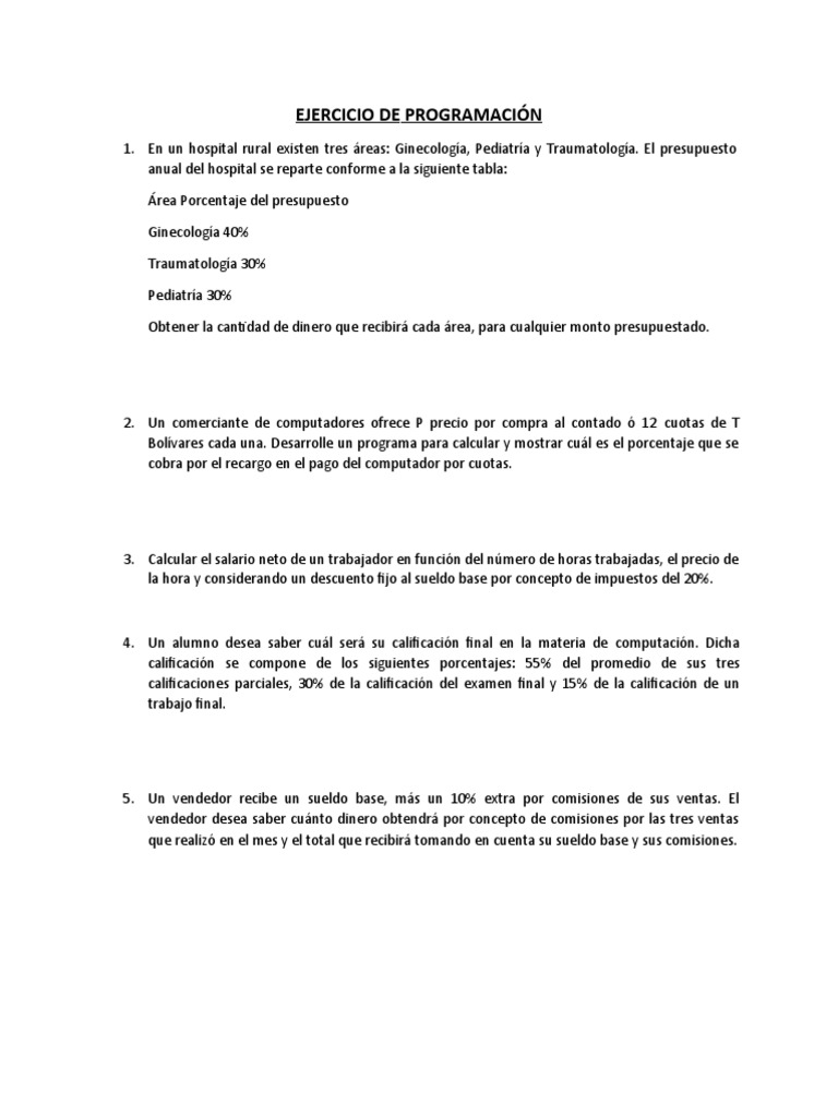 Ejercicio de Practica Programación | PDF | Crecimiento personal y ...