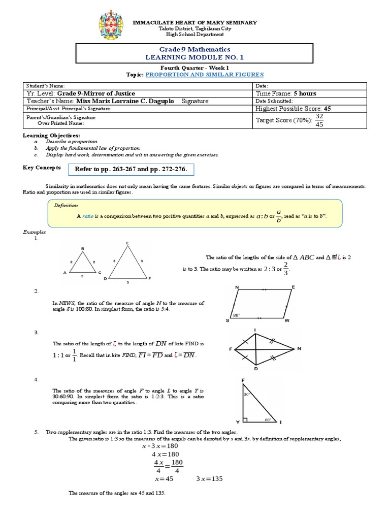 Proportion and Similar Figures Guide | PDF | Ratio | Angle