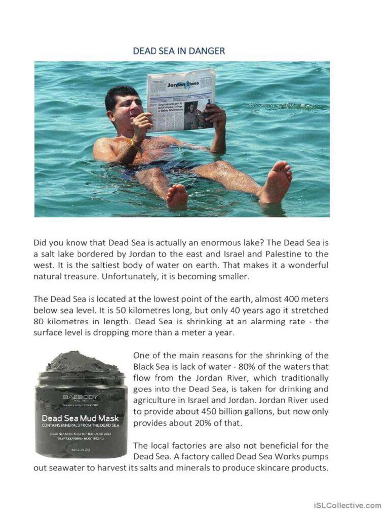Dead Sea Is Shrinking Reading Comprehension Exercises - 107411 - 1 | PDF