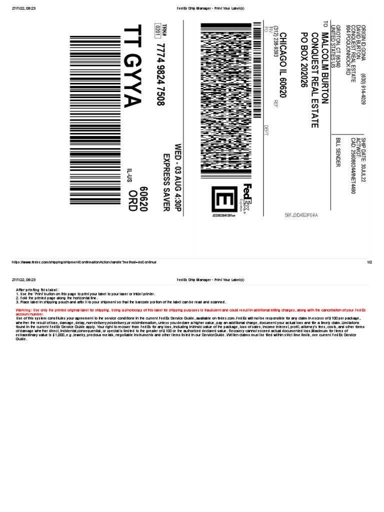 Print FedEx Shipping Labels Instructions | PDF | Printer (Computing ...