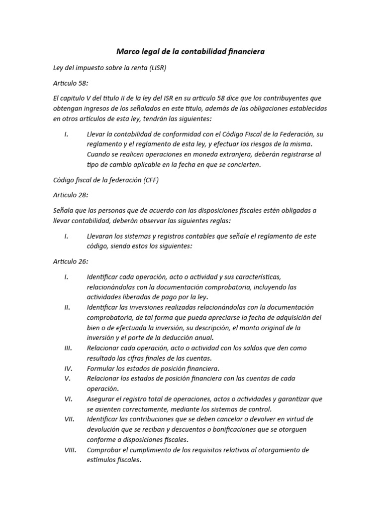 Marco Legal de La Contabilidad Financiera | PDF | Contabilidad ...
