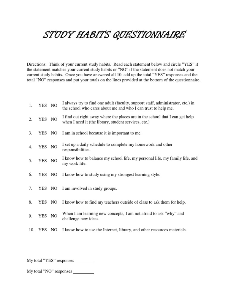 Study Habits Questionnaire | PDF