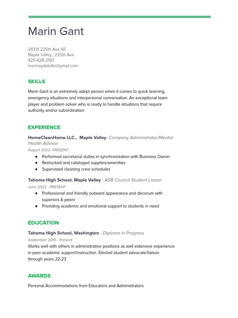 Marin GANT - Resume' 2022-2023 | PDF