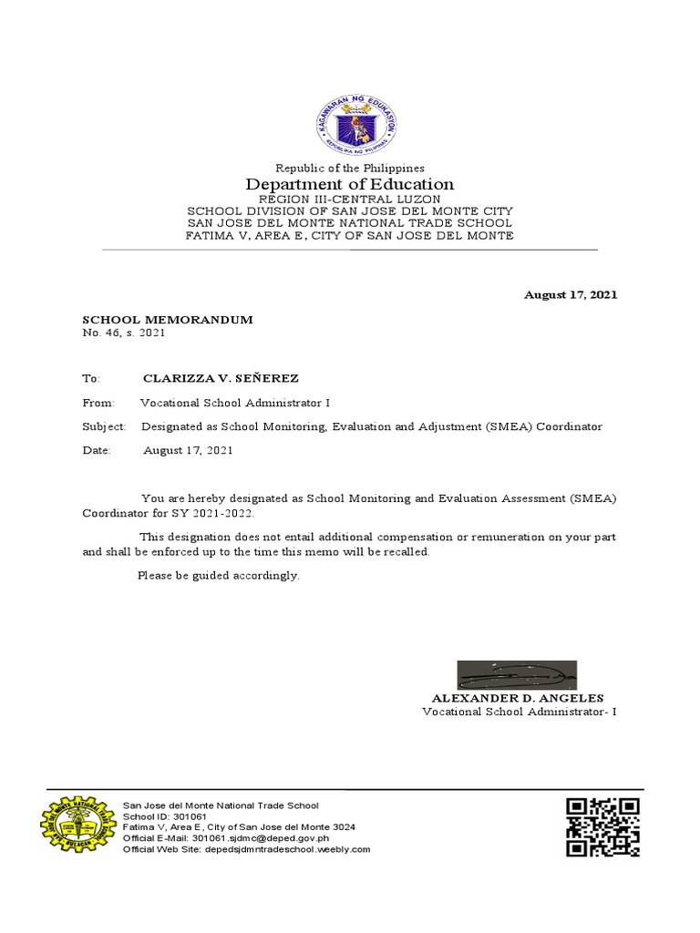 Smea Coor Designation Letter | PDF | Philippines