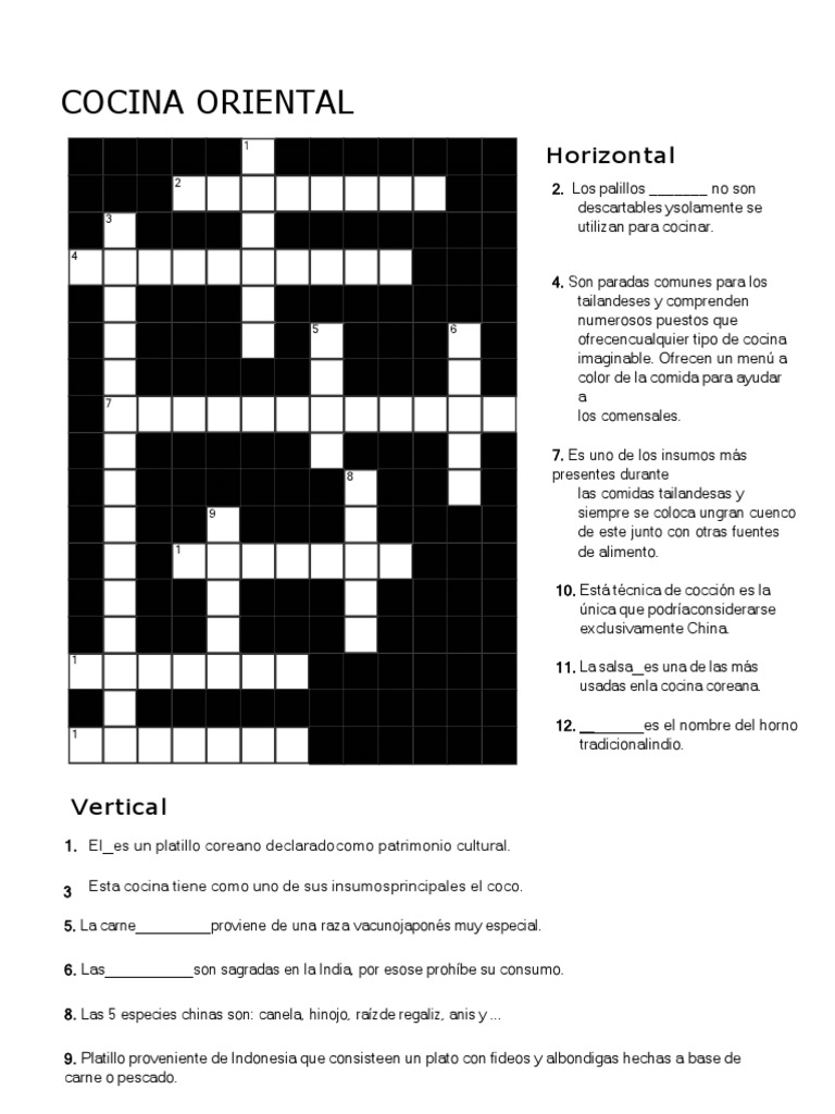 Crucigrama Cocina Oriental | PDF | Cocina coreana | Cocina