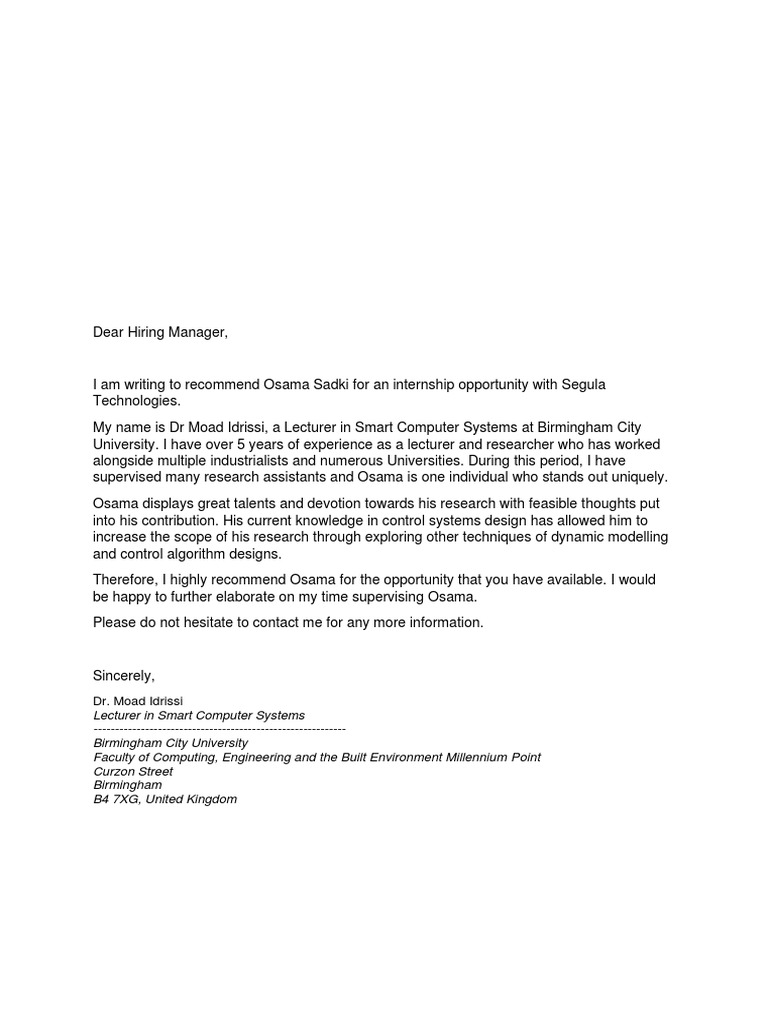 Recommendation Letter Osama | PDF